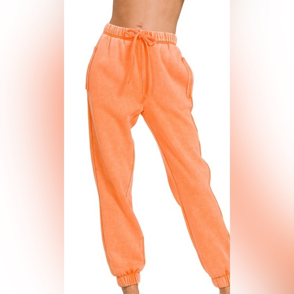 Zenana Outfitters | Pants & Jumpsuits | Orange Acid Wash Fleece ...